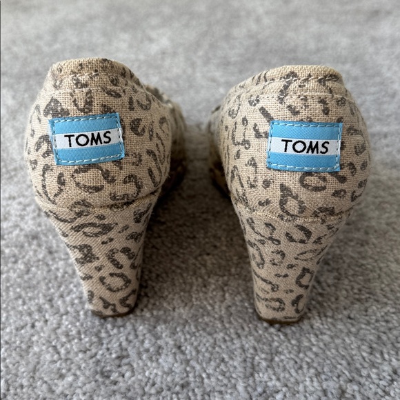 Toms | Shoes | Toms Leopard Canvas Peep Toe Wedges | Poshmark